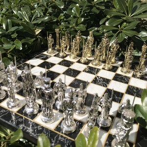 Swords Chess Set W/ Board, Historical Figures, Marble Patterned Board ...