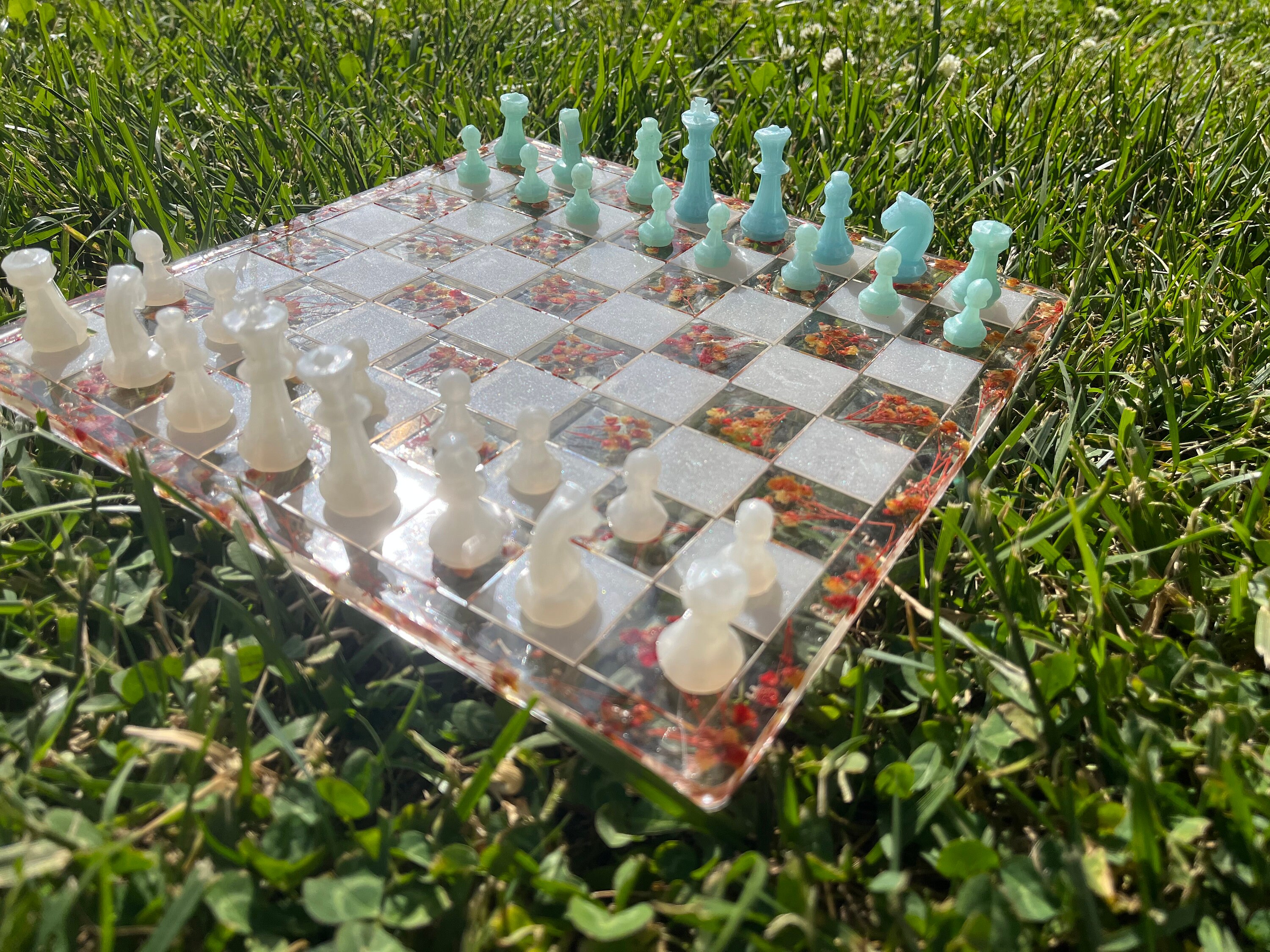 Epoxy Chess Set W Resin Chessboard Handmade Epoxy | Etsy