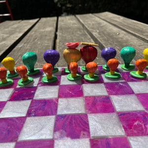 Resin Chessboard W\ Balloon Chess Pieces - Unique Chess Set - Colorful ...