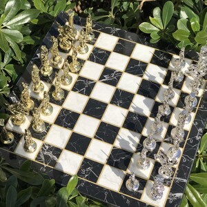 Swords Chess Set W/ Board, Historical Figures, Marble Patterned Board ...