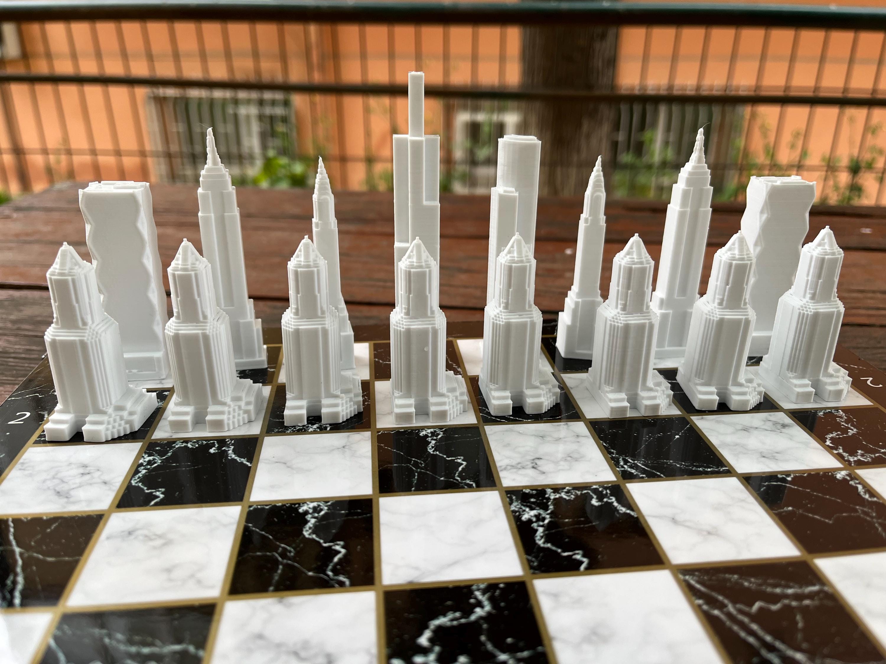 Skyscraper Chess Set - State Building Figures Game Pieces - 3D Tower ...