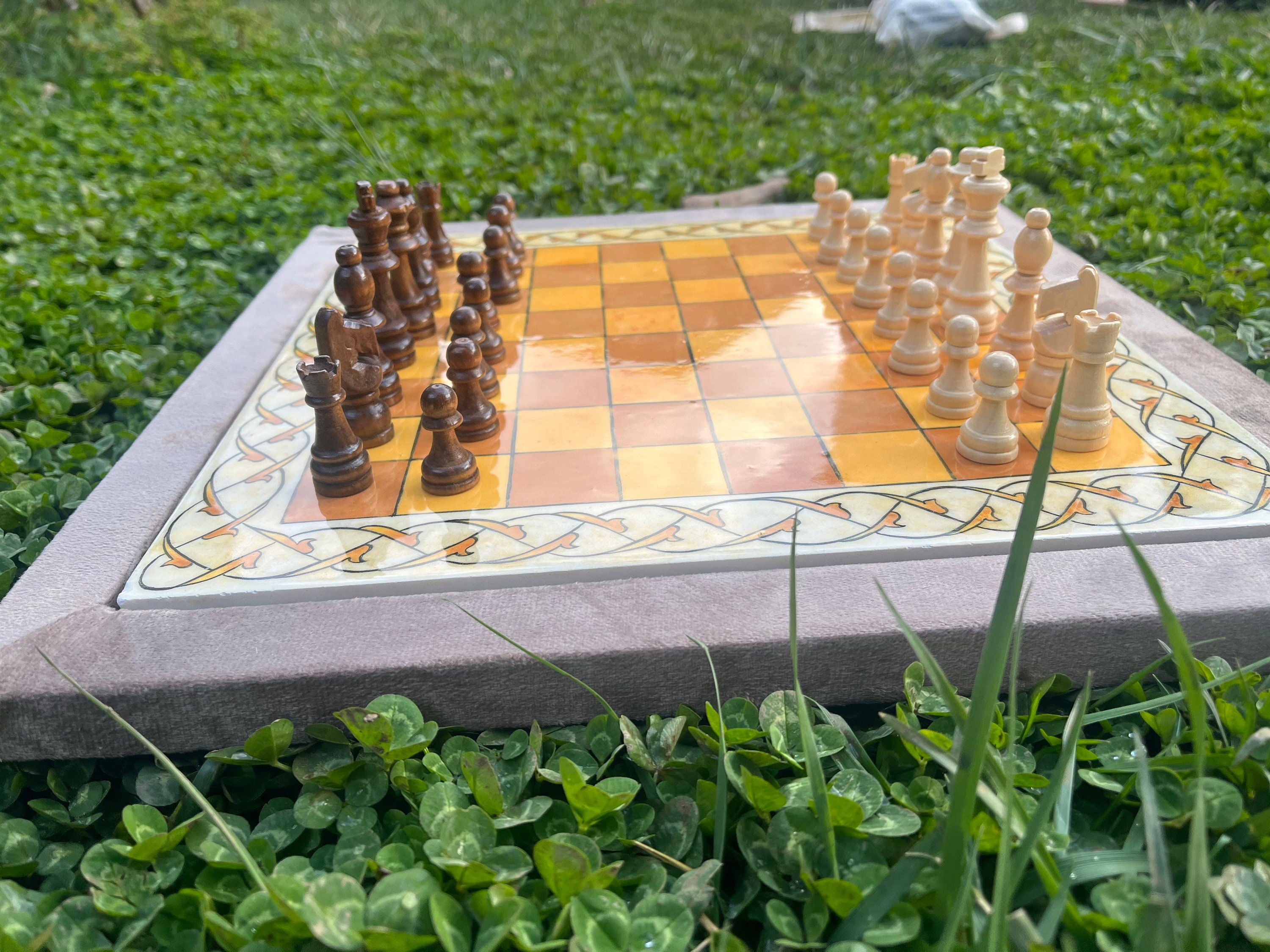 Tiled Chess Set W Handmade Chess Set Yellow Chessboard | Etsy