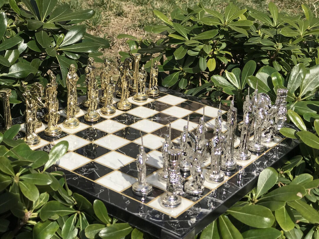 Swords Chess Set W/ Board, Historical Figures, Marble Patterned Board ...