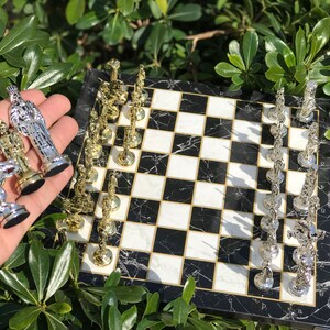Swords Chess Set W/ Board, Historical Figures, Marble Patterned Board ...