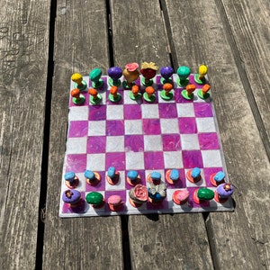 Resin Chessboard W\ Balloon Chess Pieces - Unique Chess Set - Colorful ...