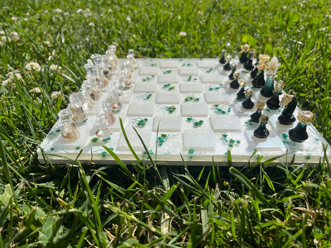 Epoxy Chess Set W White Chess Board Handmade Epoxy | Etsy
