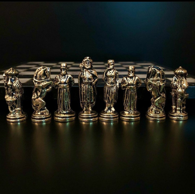 Metal Chess Set W/ Board Historical Figures Marble Patterned - Etsy