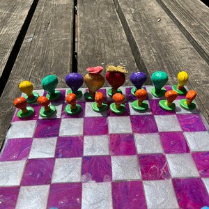 Resin Chessboard W\ Balloon Chess Pieces - Unique Chess Set - Colorful ...