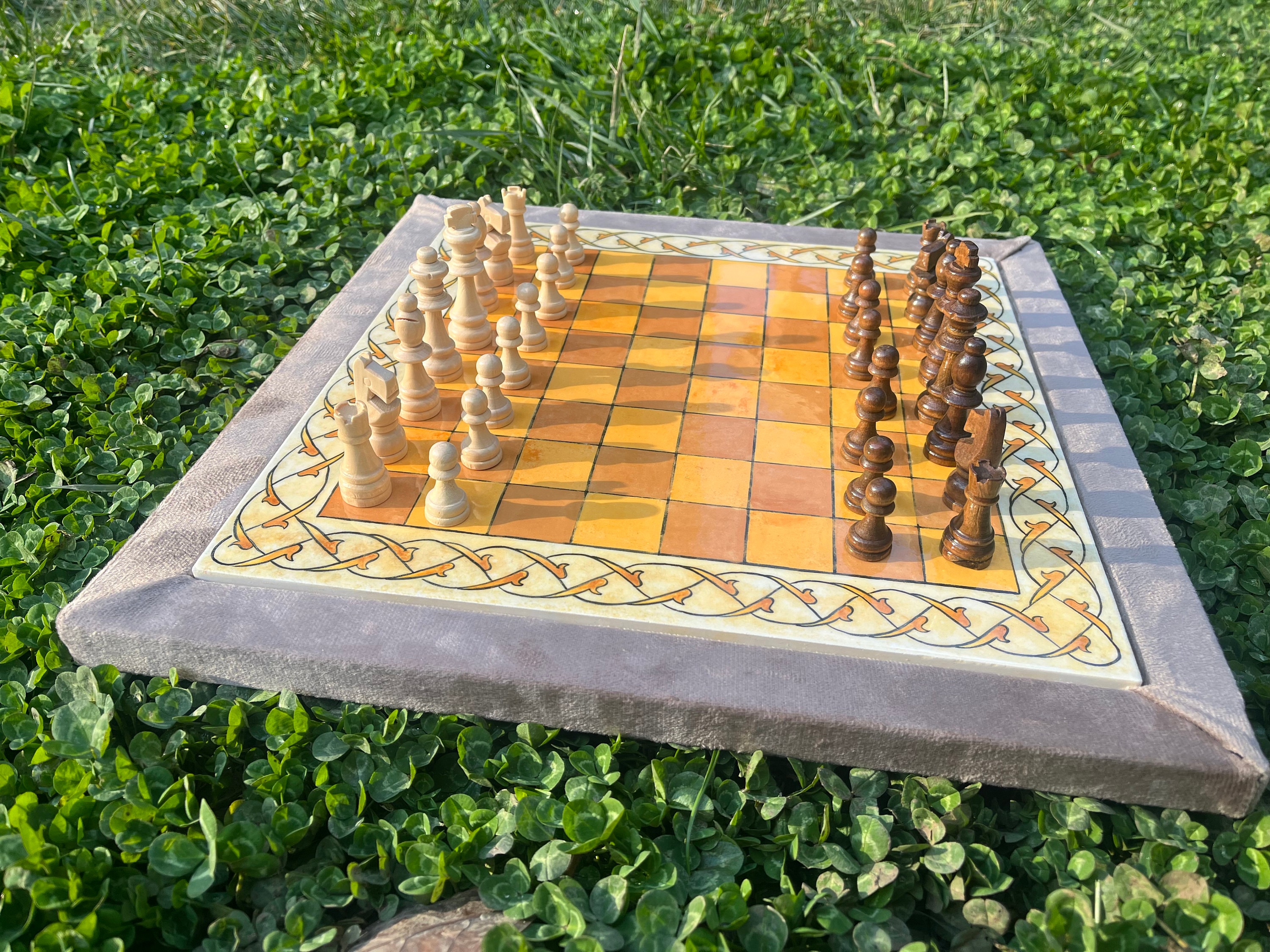 Tiled Chess Set W Handmade Chess Set Yellow Chessboard | Etsy