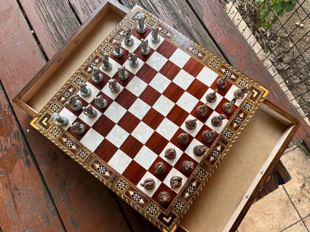 Pearl Chess Set W\ Handmade Chessboard Set - Metal Chess Pieces - Vip ...
