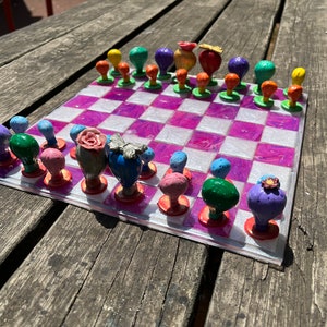 Resin Chessboard W\ Balloon Chess Pieces - Unique Chess Set - Colorful ...