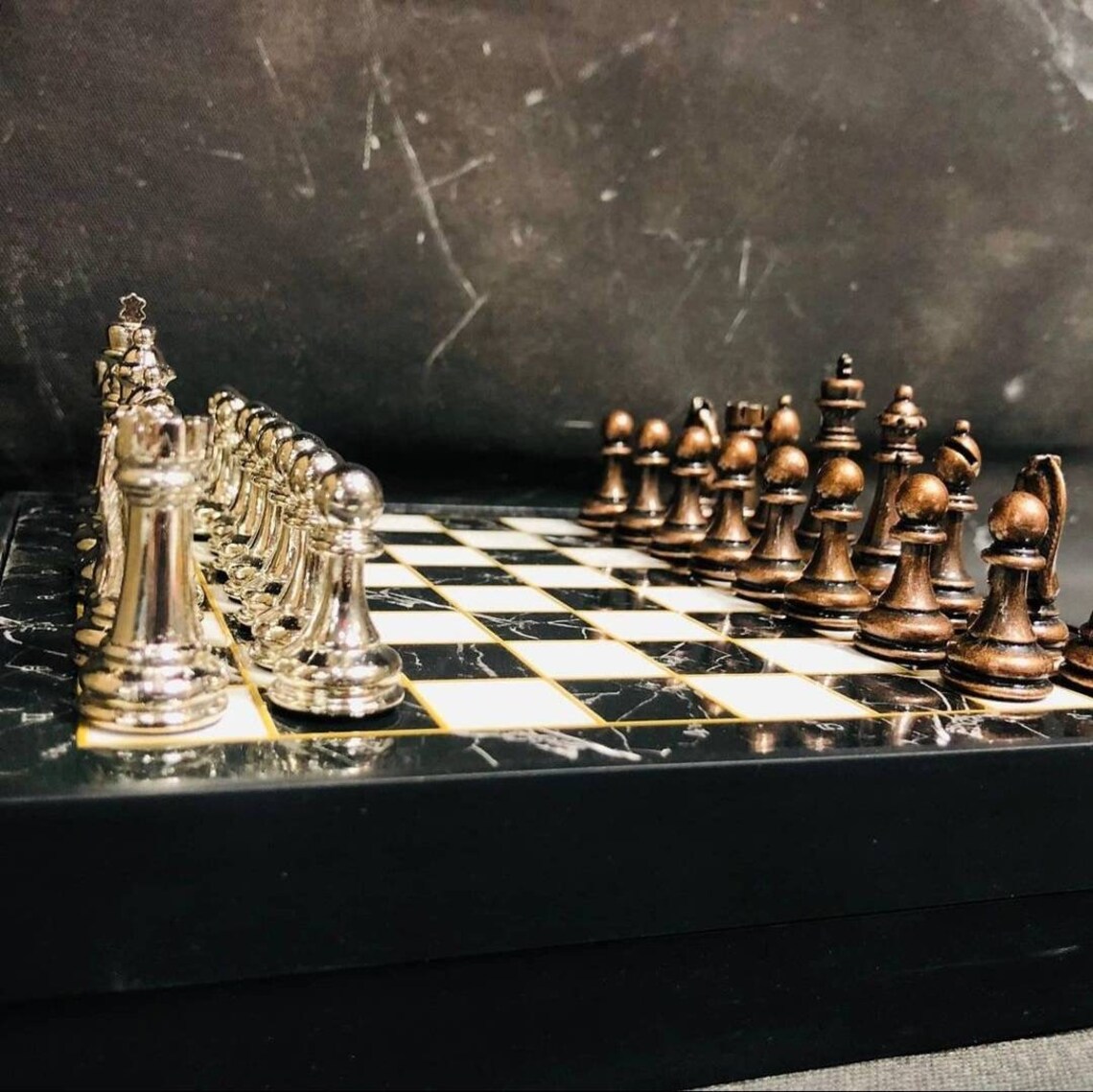 Mini Chess Set W/ Handmade Chess Pieces With Board Wooden | Etsy