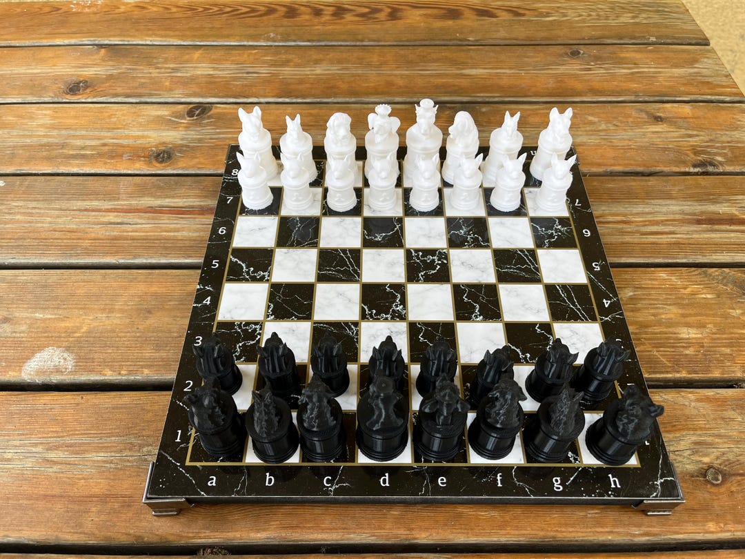 3D Printed Dog Chess Set With Wooden Board – Unique Handmade Chess Game ...