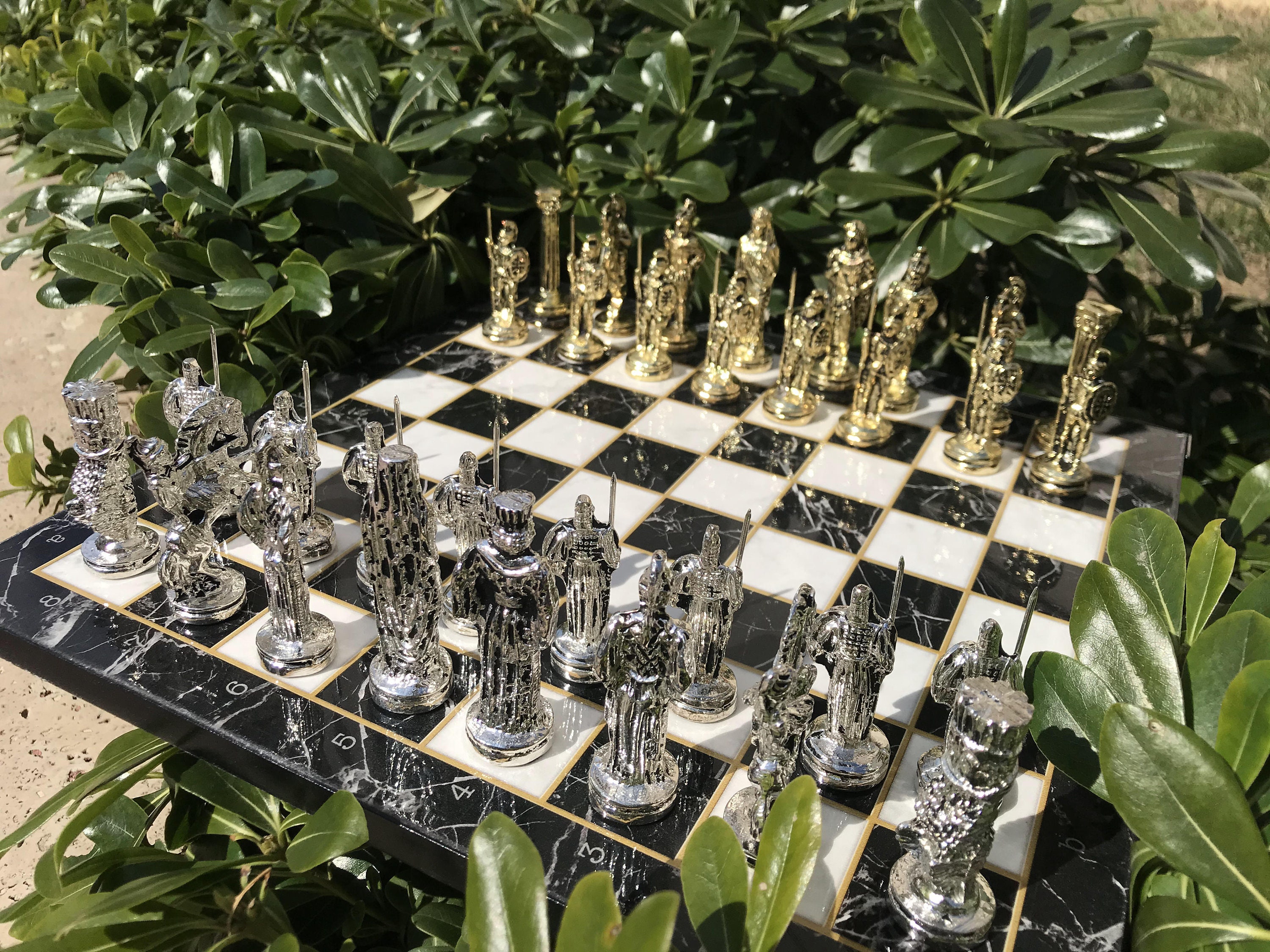 Swords Chess Set w/ Board Historical Figures Marble | Etsy