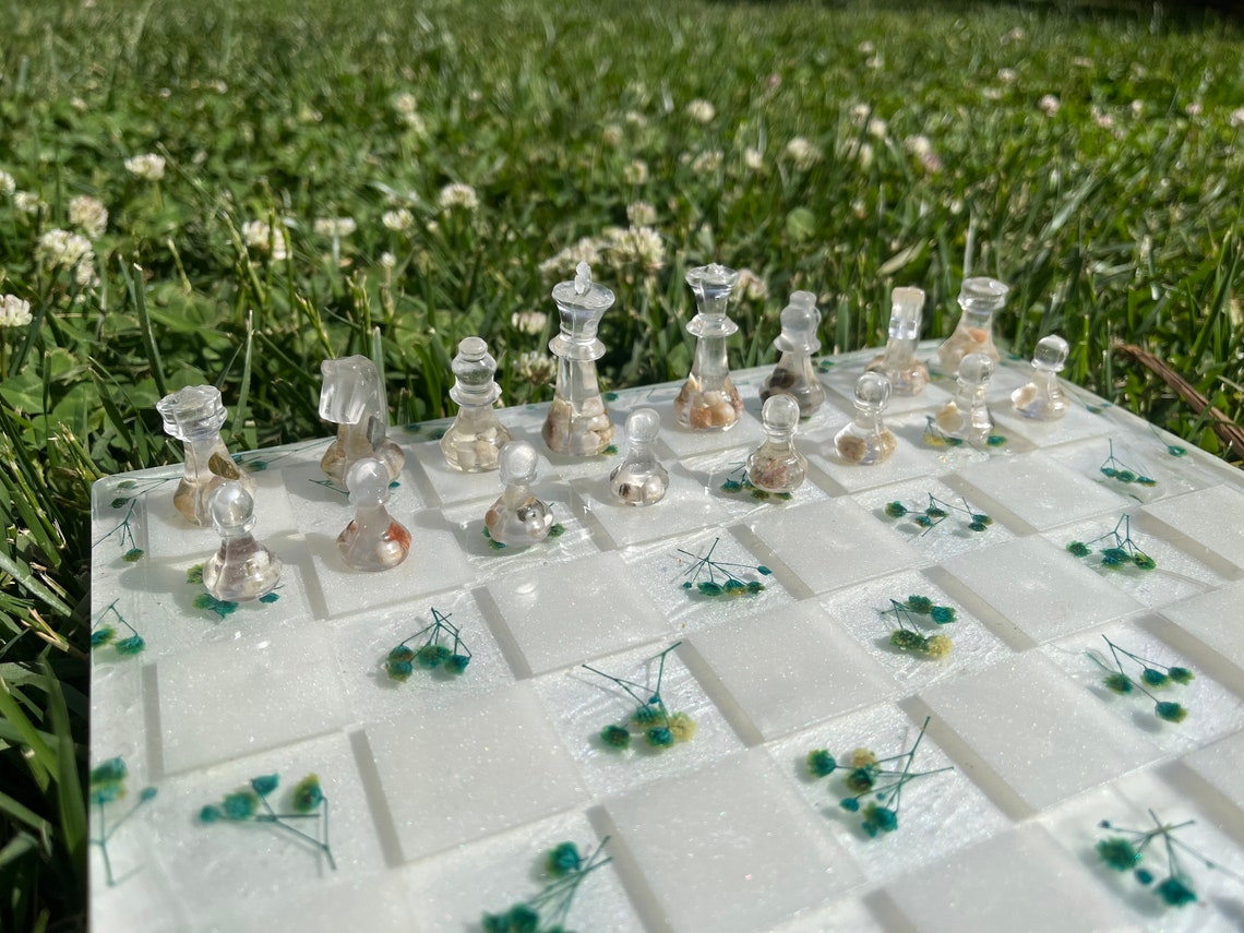 Epoxy Chess Set W White Chess Board Handmade Epoxy | Etsy