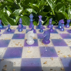 Customize Chessboard W\ Purple Chessboard - Resin Chess Set - Unique ...
