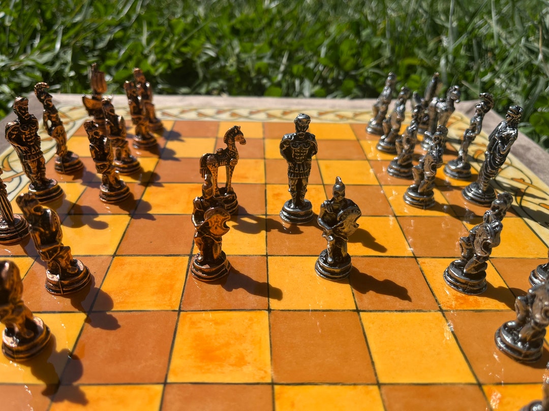 Handmade Chess Set W\ Tiled Chessboard - Ceramic Chessboard - Metal ...