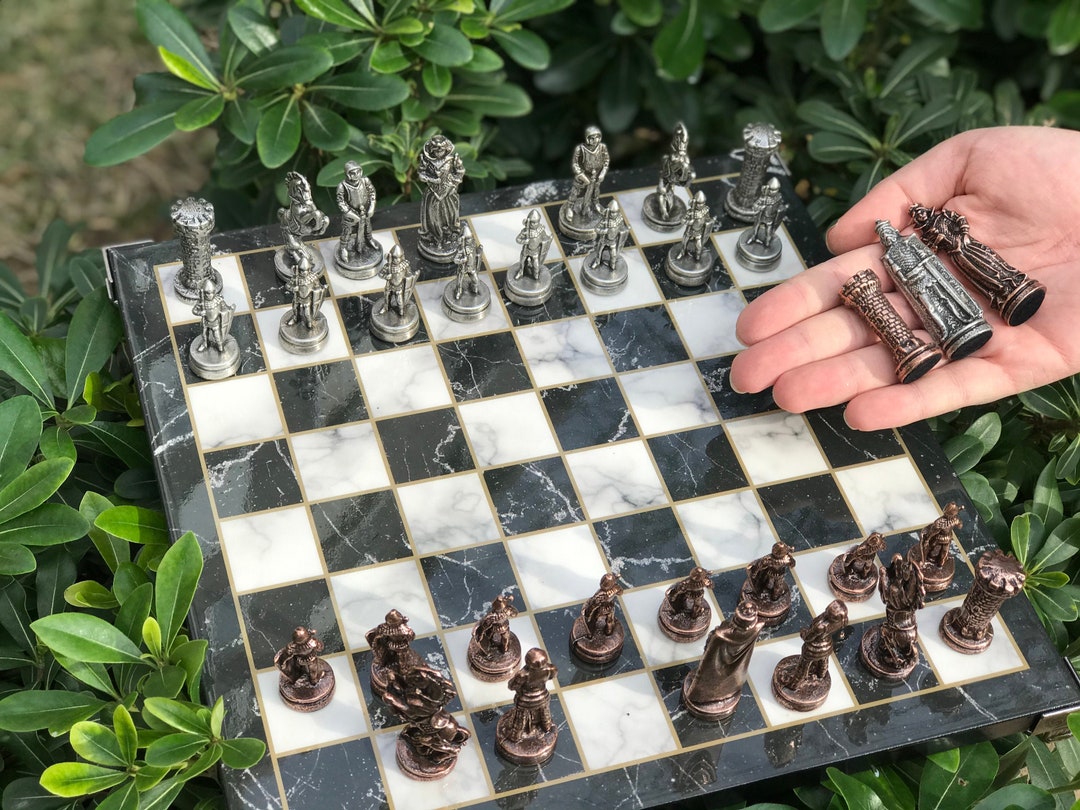 Mythological Chess Set W/ Board, Historical Figures, Marble Patterned ...