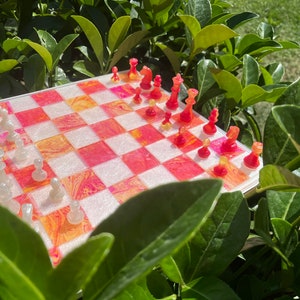 Resin Chess Game W\ Red Epoxy Chess Pieces - Colorful Chess Set ...