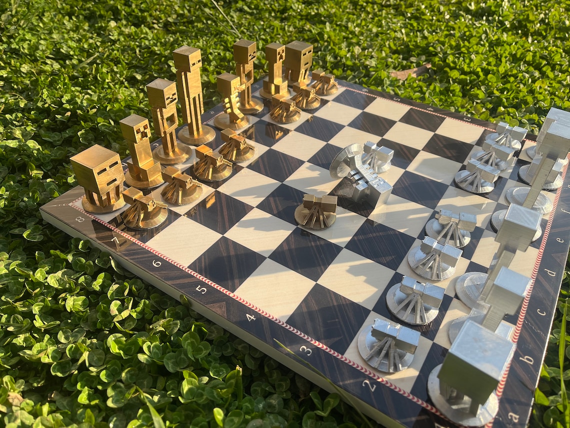 Minecraft Chess Set W Minecraft Pieces With Board Handmade - Etsy