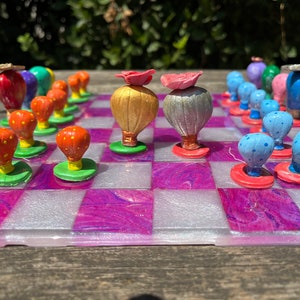 Resin Chessboard W\ Balloon Chess Pieces - Unique Chess Set - Colorful ...