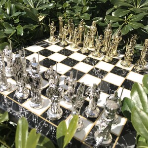 Swords Chess Set W/ Board, Historical Figures, Marble Patterned Board ...