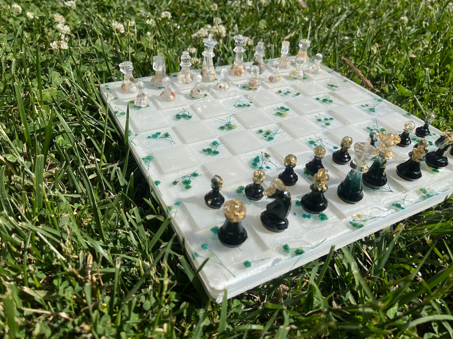 Epoxy Chess Set W White Chess Board Handmade Epoxy - Etsy