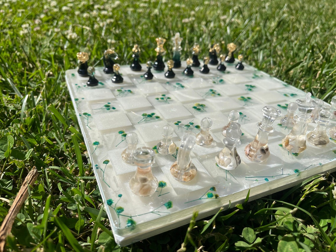 Epoxy Chess Set W White Chess Board Handmade Epoxy | Etsy