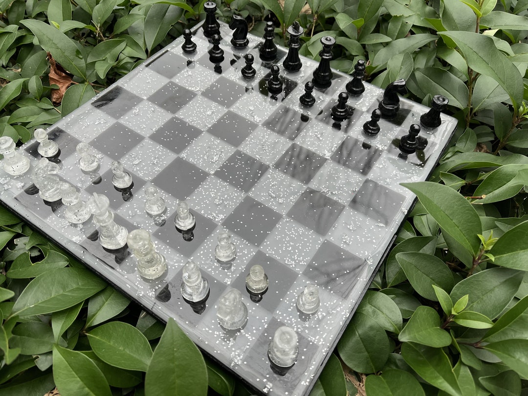 Handmade Epoxy Resin Chess Set: Silver & Black Unique Game - Etsy
