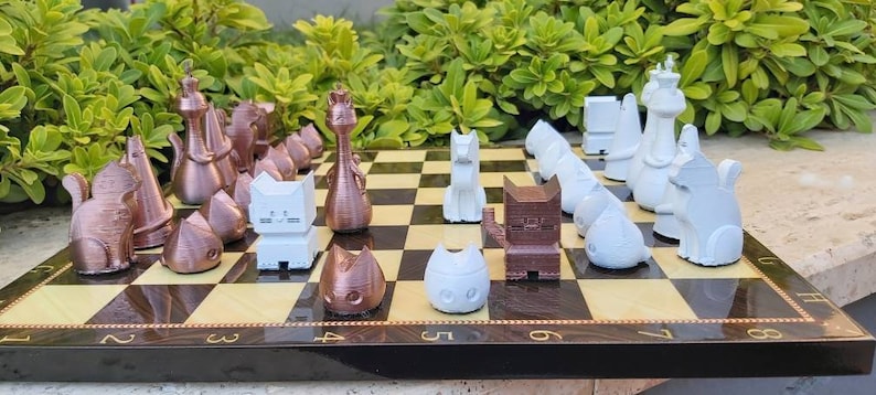 Cat Chess Set W Cat Pieces With Board Handmade 3D Chess Set - Etsy