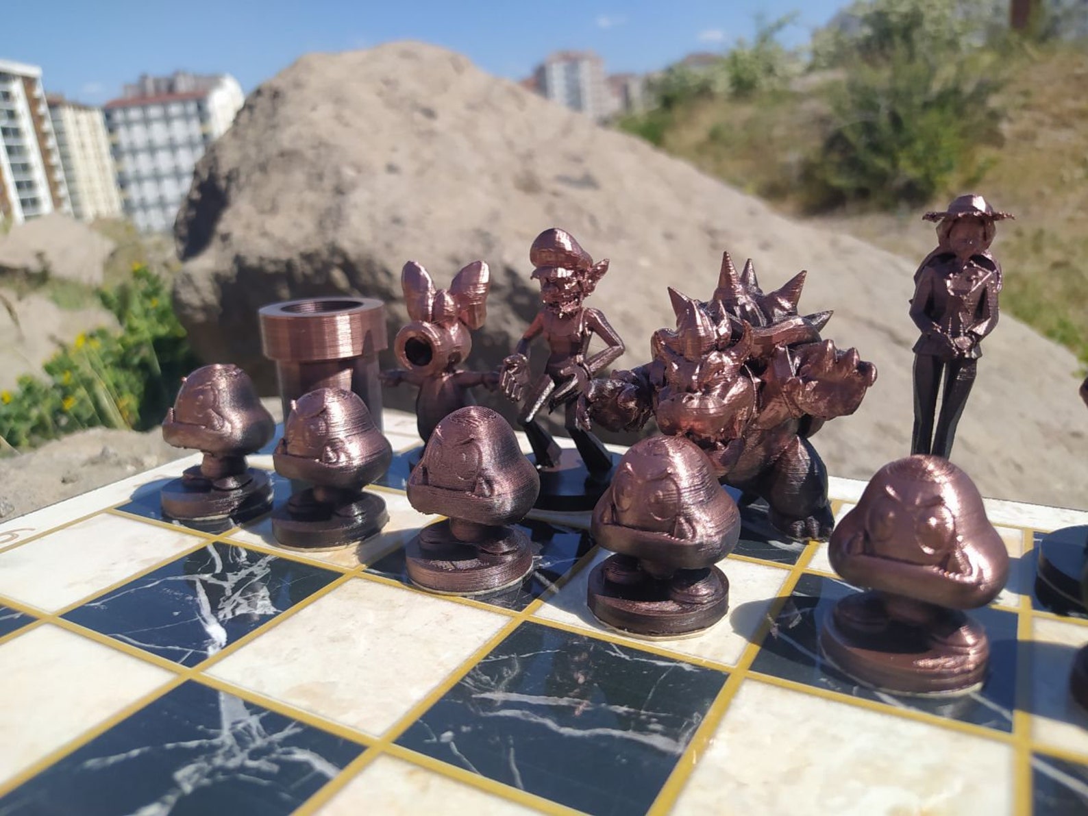 Mario Chess Set W Super Mario Pieces With Board Handmade 3D | Etsy