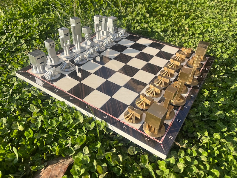 Minecraft Chess Set W Minecraft Pieces With Board Handmade - Etsy