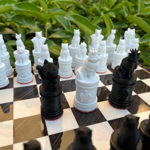 Cat Chess Set: Handmade Wooden Board With 3D Cat Pieces - Etsy