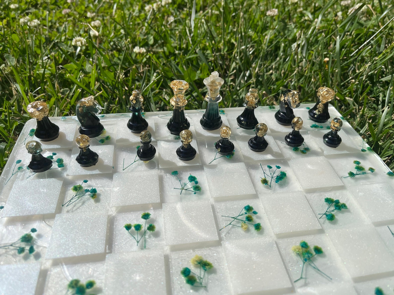 Epoxy Chess Set W White Chess Board Handmade Epoxy | Etsy