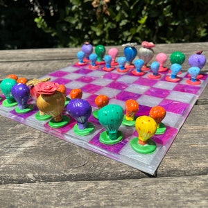 Resin Chessboard W\ Balloon Chess Pieces - Unique Chess Set - Colorful ...