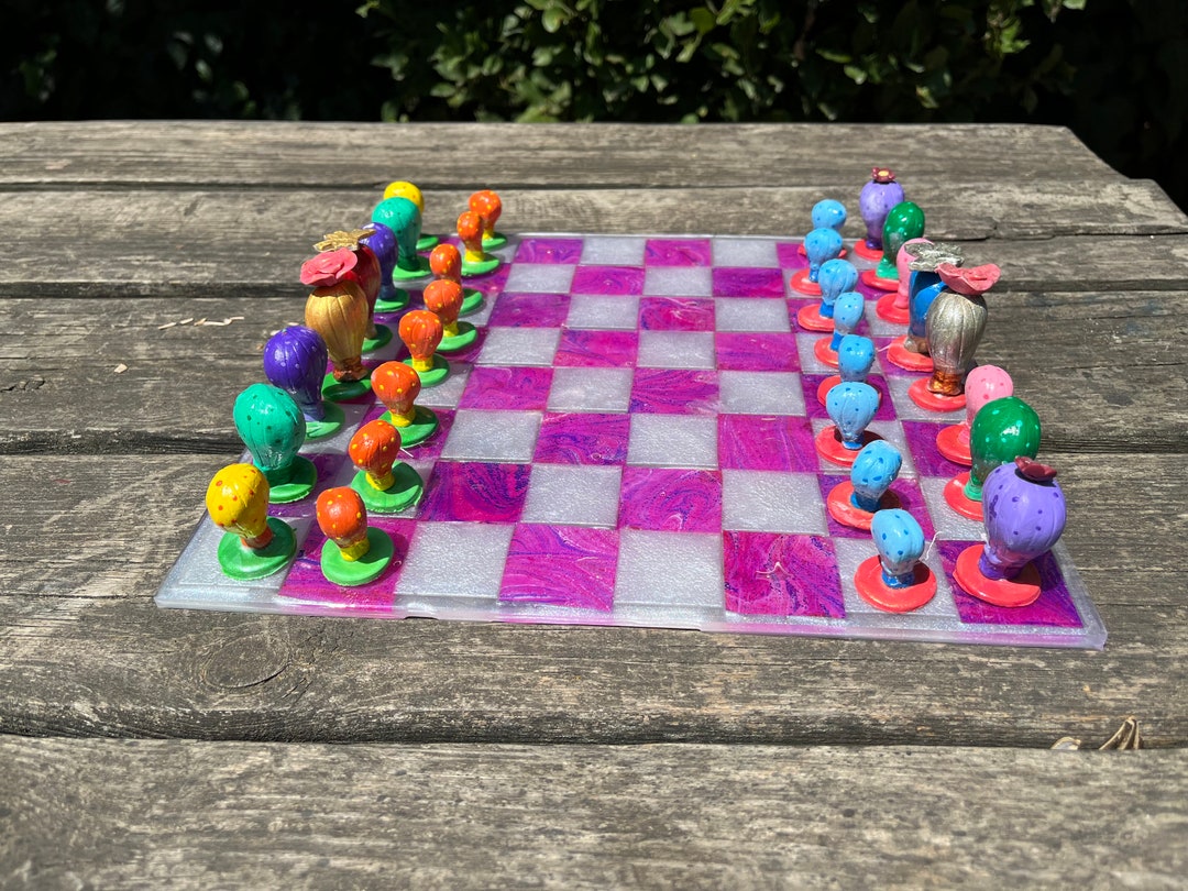 Resin Chessboard W Balloon Chess Pieces Unique Chess Set Colorful Chess ...