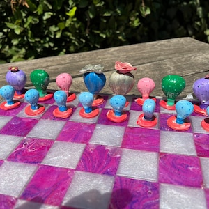Resin Chessboard W\ Balloon Chess Pieces - Unique Chess Set - Colorful ...