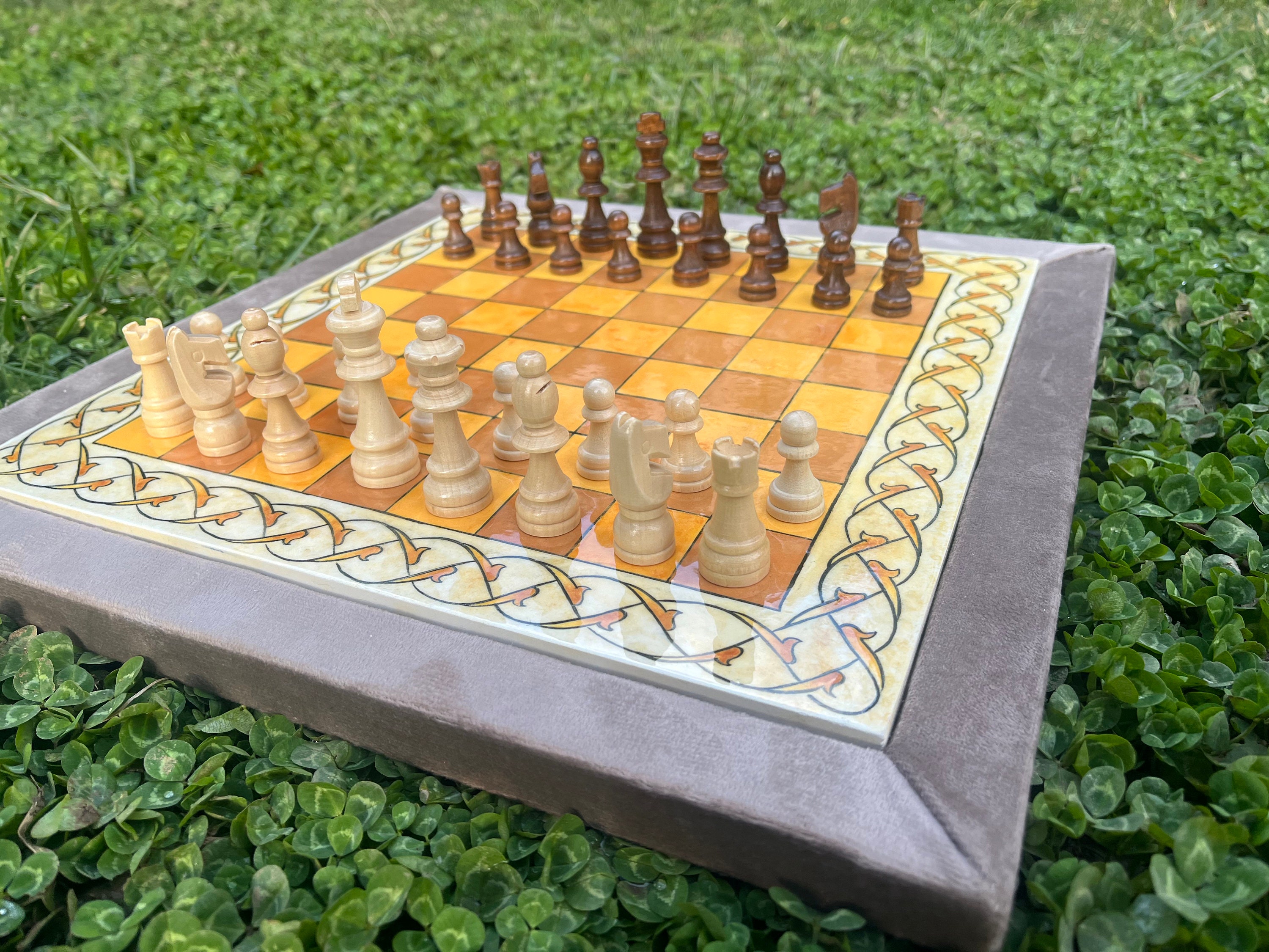 Tiled Chess Set W Handmade Chess Set Yellow Chessboard | Etsy