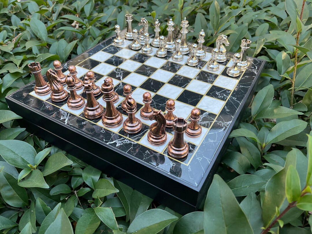 Folding Wooden Chess Board Big Chessboard Hanmade Metal Chess Pieces ...