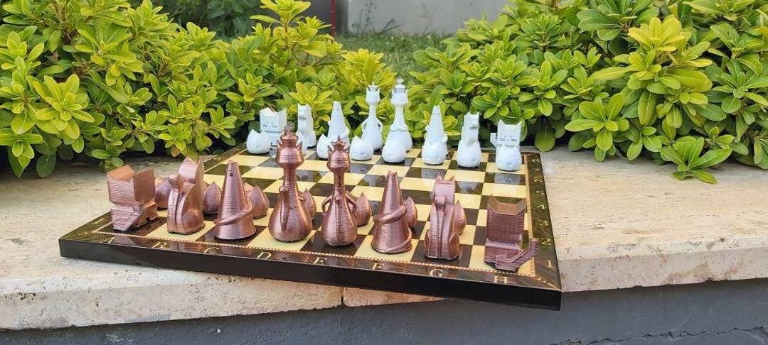 Cat Chess Set W Cat Pieces With Board Handmade 3D Chess Set Unique ...