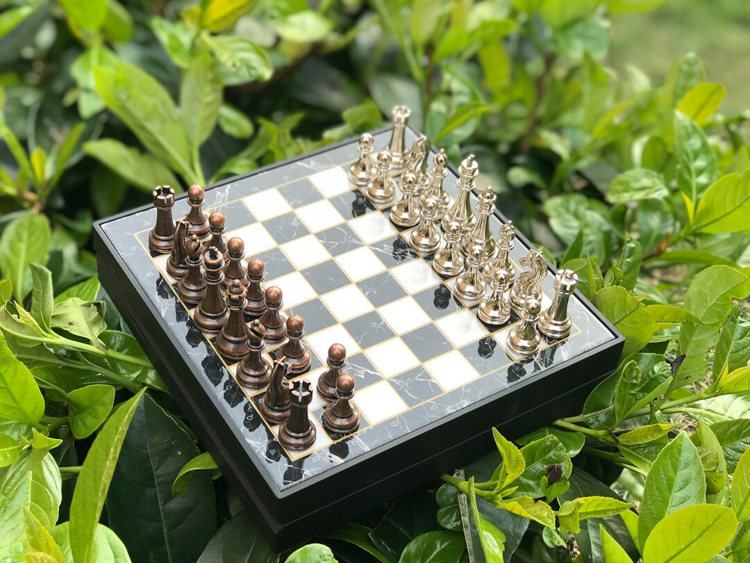Mini Chess Set W\ Travel Chess Set - Chess Box With Metal Chess Pieces ...