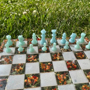 Epoxy Chess Set W Resin Chessboard Handmade Epoxy Chessboard Rose ...