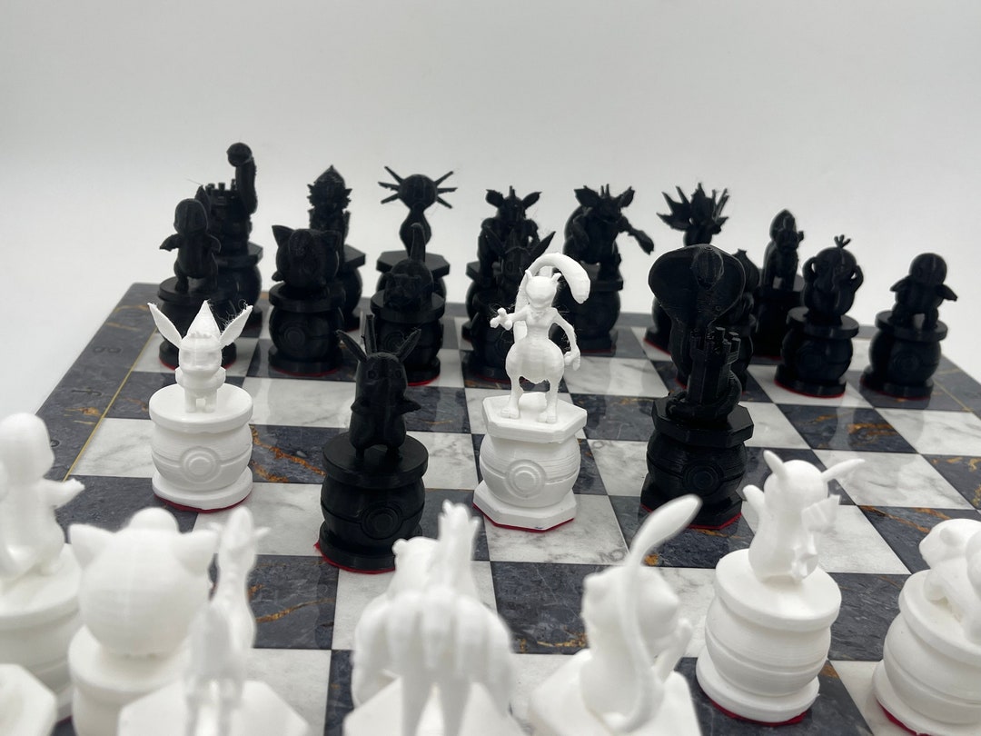 Cartoon Chess Set W\ Personalized Pokemon Chess Pieces - White,black Chess Game - Gift for Kids ...