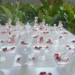 Rose Chess Set W\ Resin Chessboard - Flower Epoxy Chessboard - Resin ...
