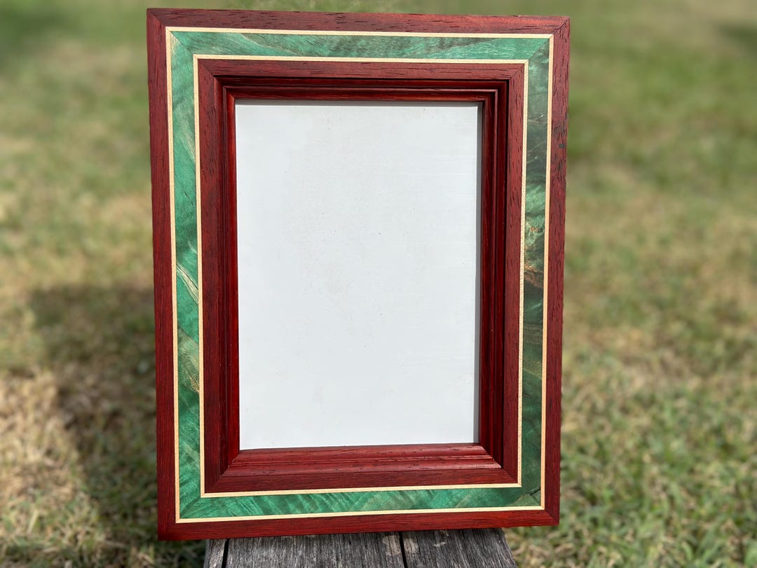 Solid Padauk 5x7 Frame With Handmade Dyed Green Maple and Wenge Inlay ...