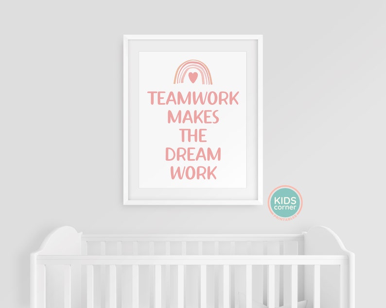 Teamwork Makes the Dream Work Print, Rainbow and Heart Print, Classroom ...