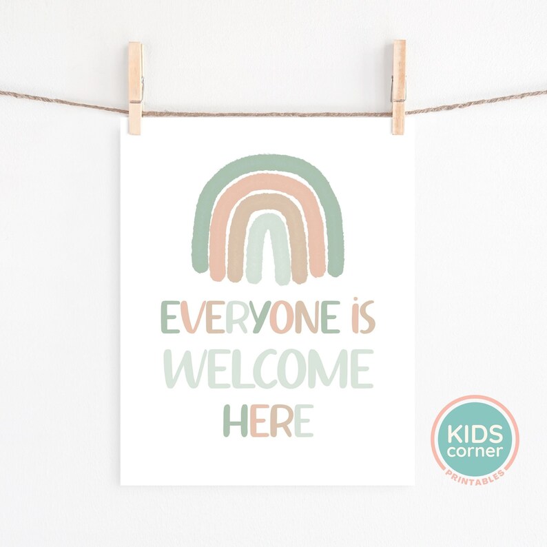 Everyone is Welcome Here Rainbow Print Soft Boho Colors - Etsy
