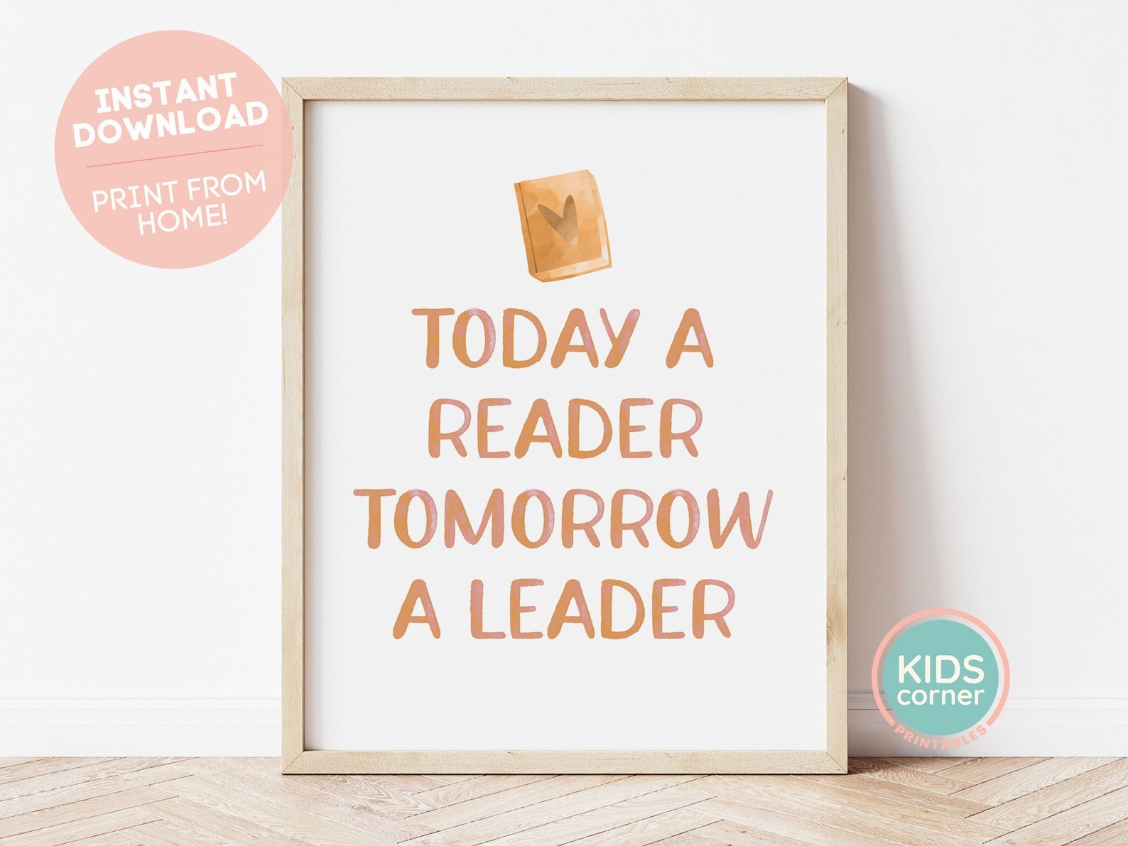 Today A Reader Tomorrow A Leader Print Brown Heart and Book - Etsy