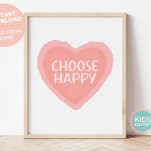 Choose Happy Print, Heart Printable, Heart Wall Art, Mindfulness Art ...