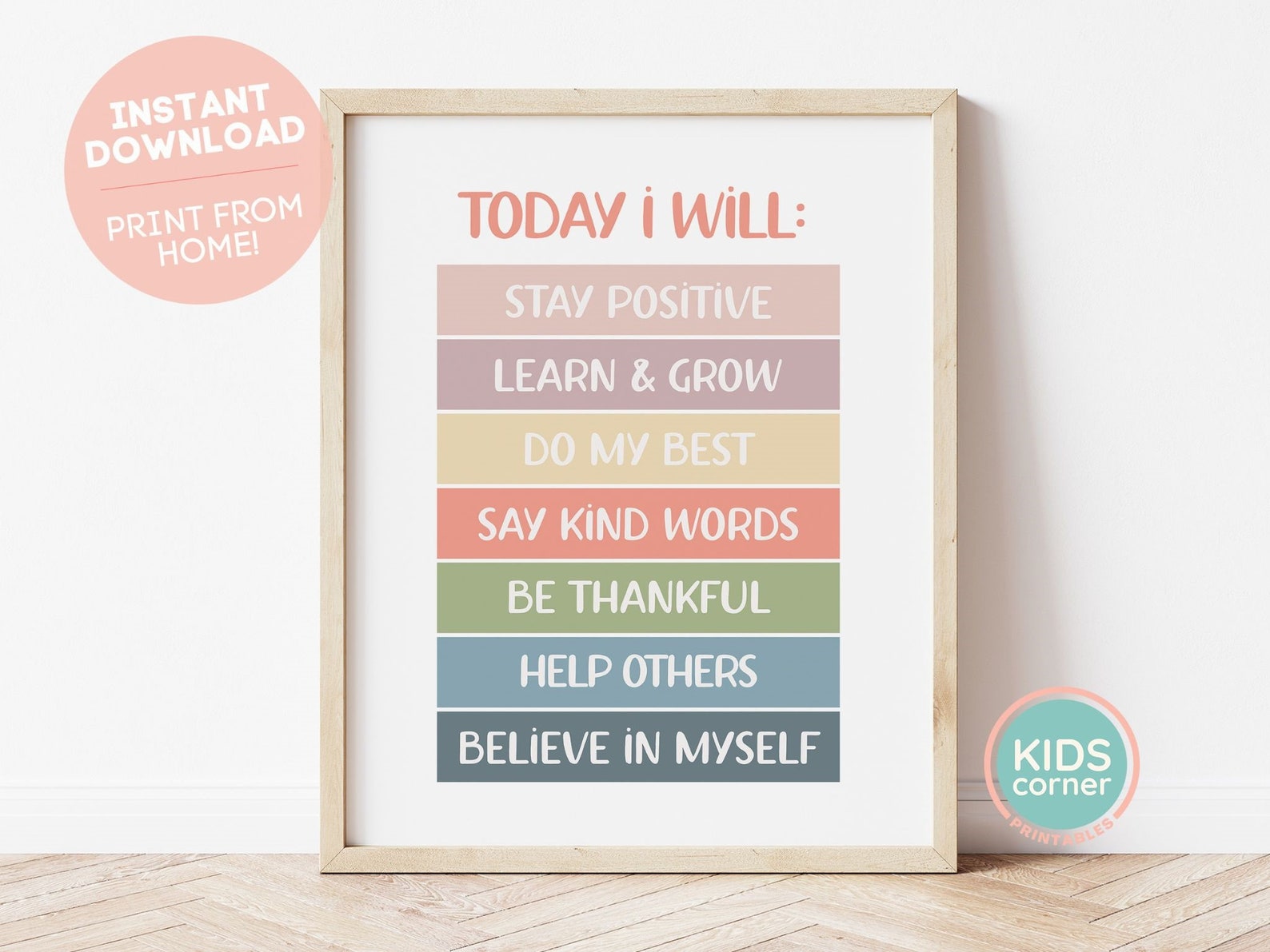 Today I Will: Stay Positive, Learn & Grow, Do My Best, Say Kind Words ...